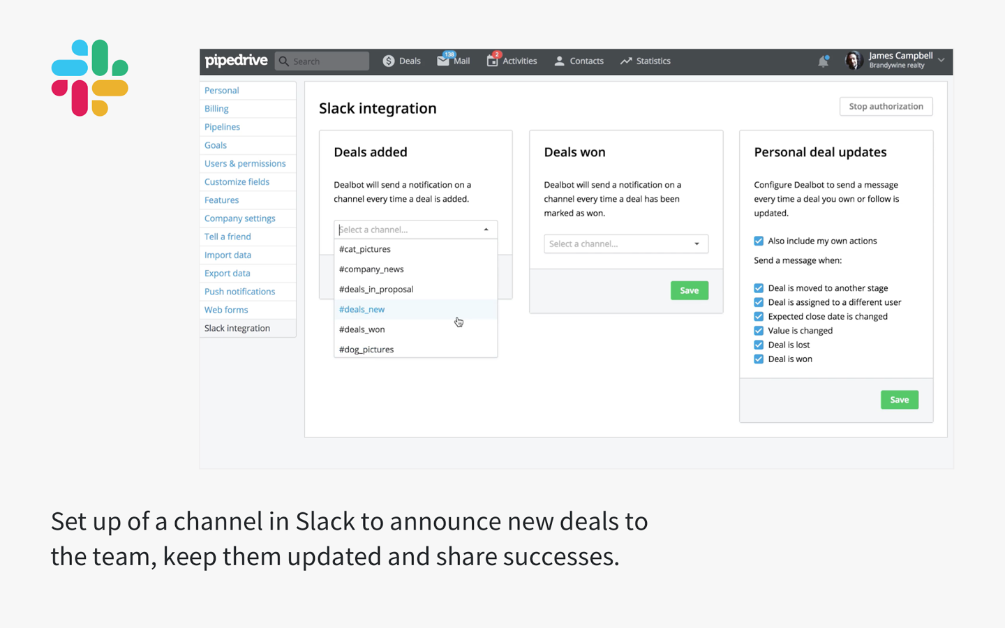 Dealbot for Slack App | Dealbot for Slack Integration - Pipedrive Marketplace