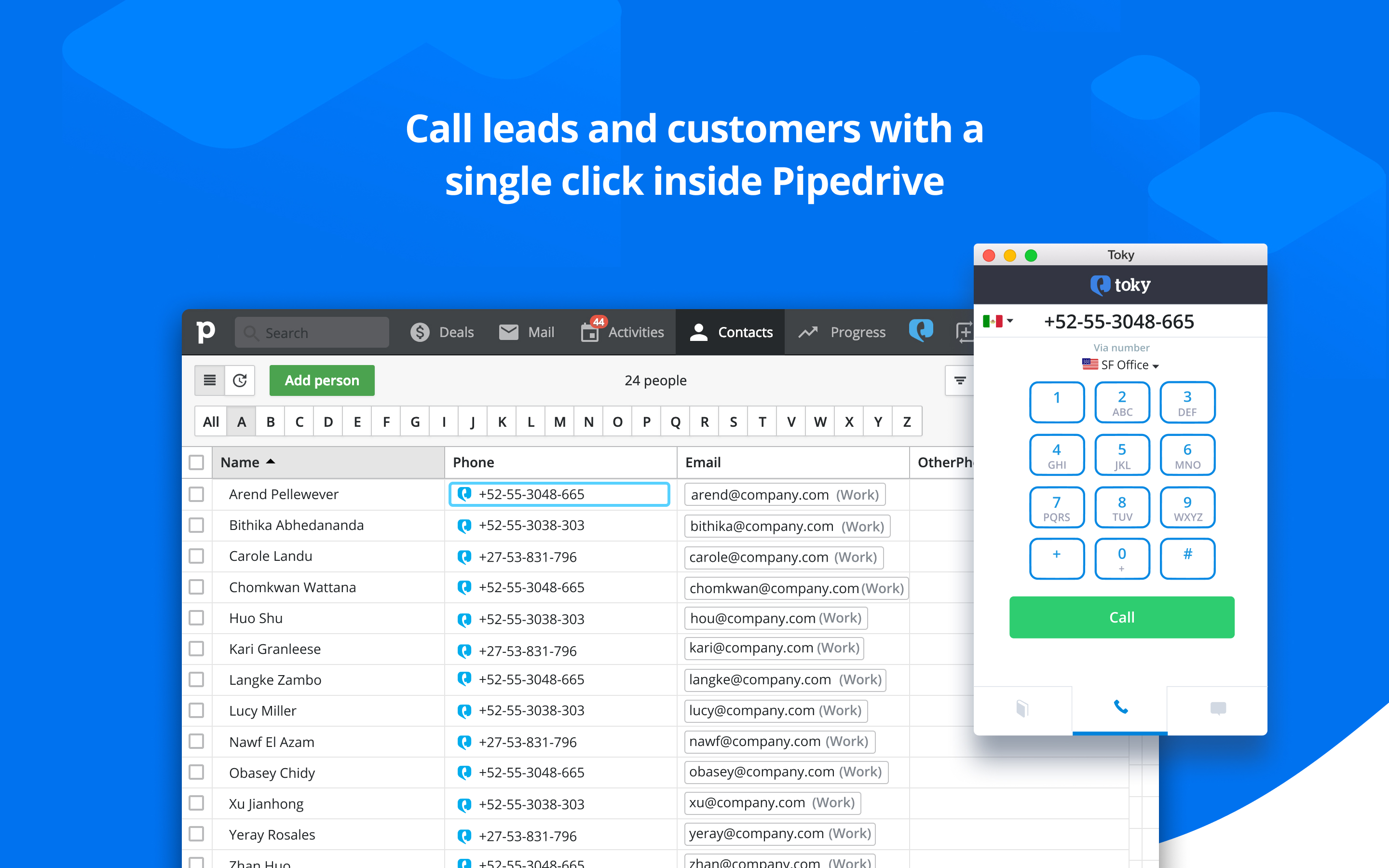 Toky App | Toky Integration - Pipedrive Marketplace