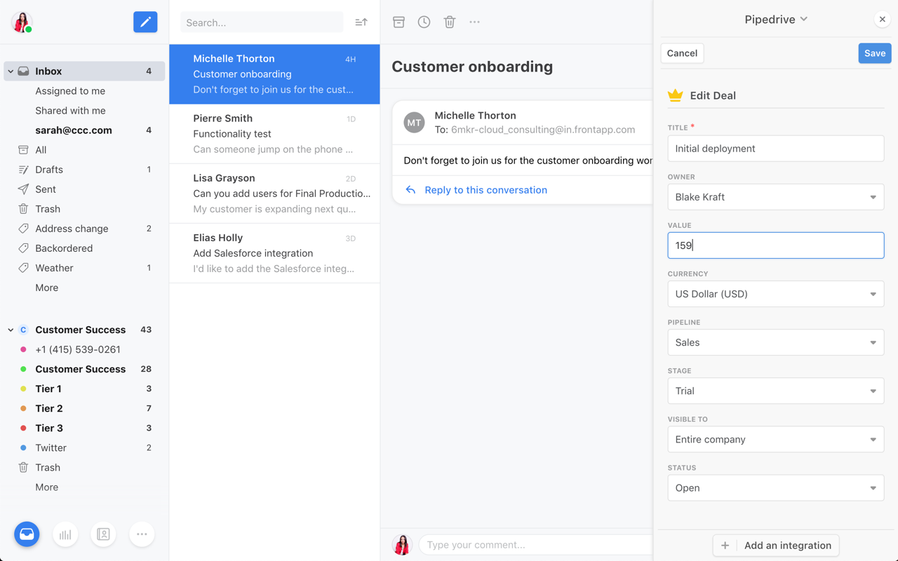 Front App | Front Integration - Pipedrive Marketplace